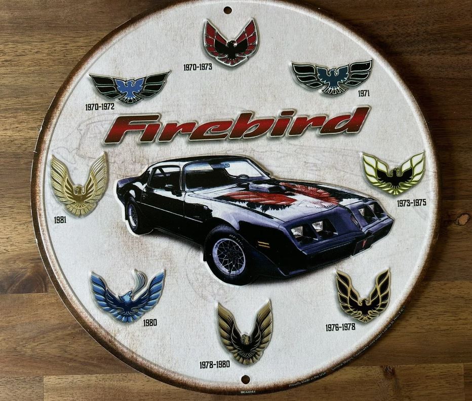 Blechschild rund: Pontiac Firebird Logo History